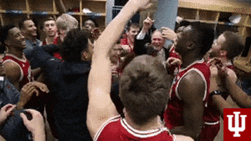 Jumping College Basketball GIF by Indiana Hoosiers - Find & Share on GIPHY